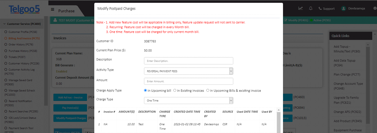 What is Manage Postpaid Charges (PC850) and how to use it in Telgoo5? – Telgoo5 Support