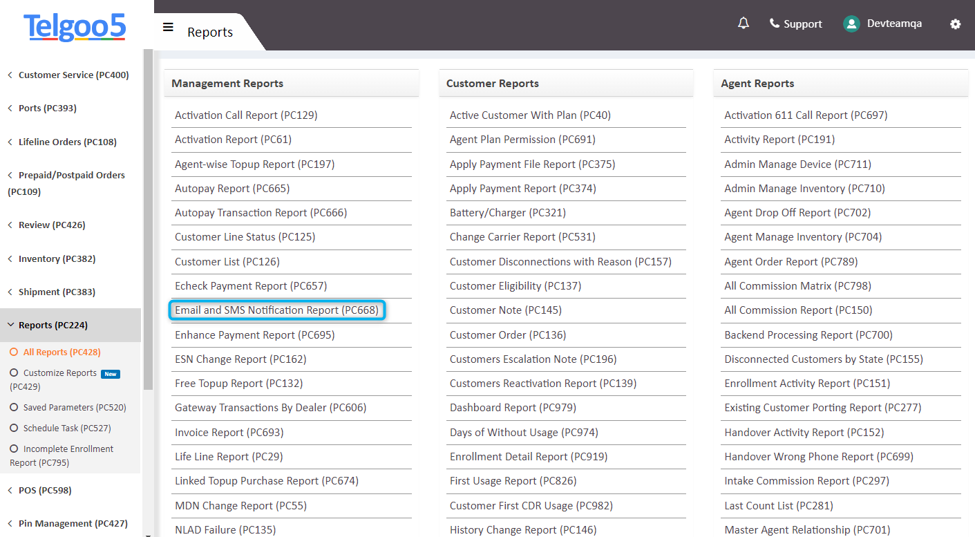 What is Email and SMS Notification Report (PC668)? – Telgoo5 Support
