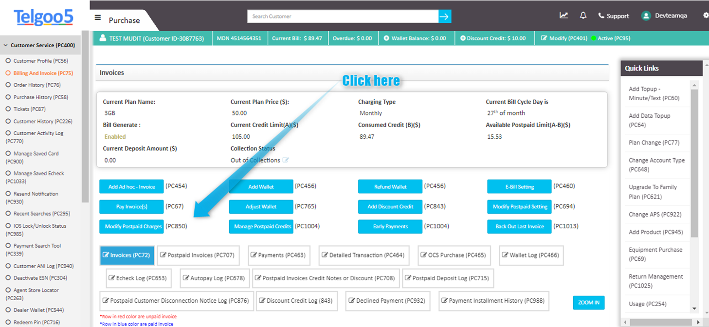 What is Manage Postpaid Charges (PC850) and how to use it in Telgoo5? – Telgoo5 Support
